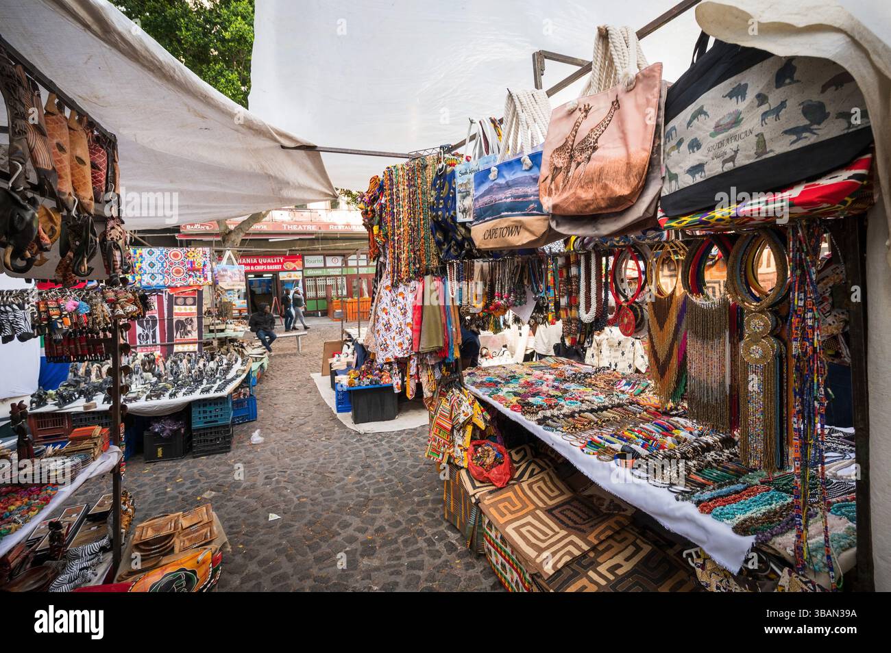 Street hawkers and craft shops at Greenmarket Square, in downtown Cape ...