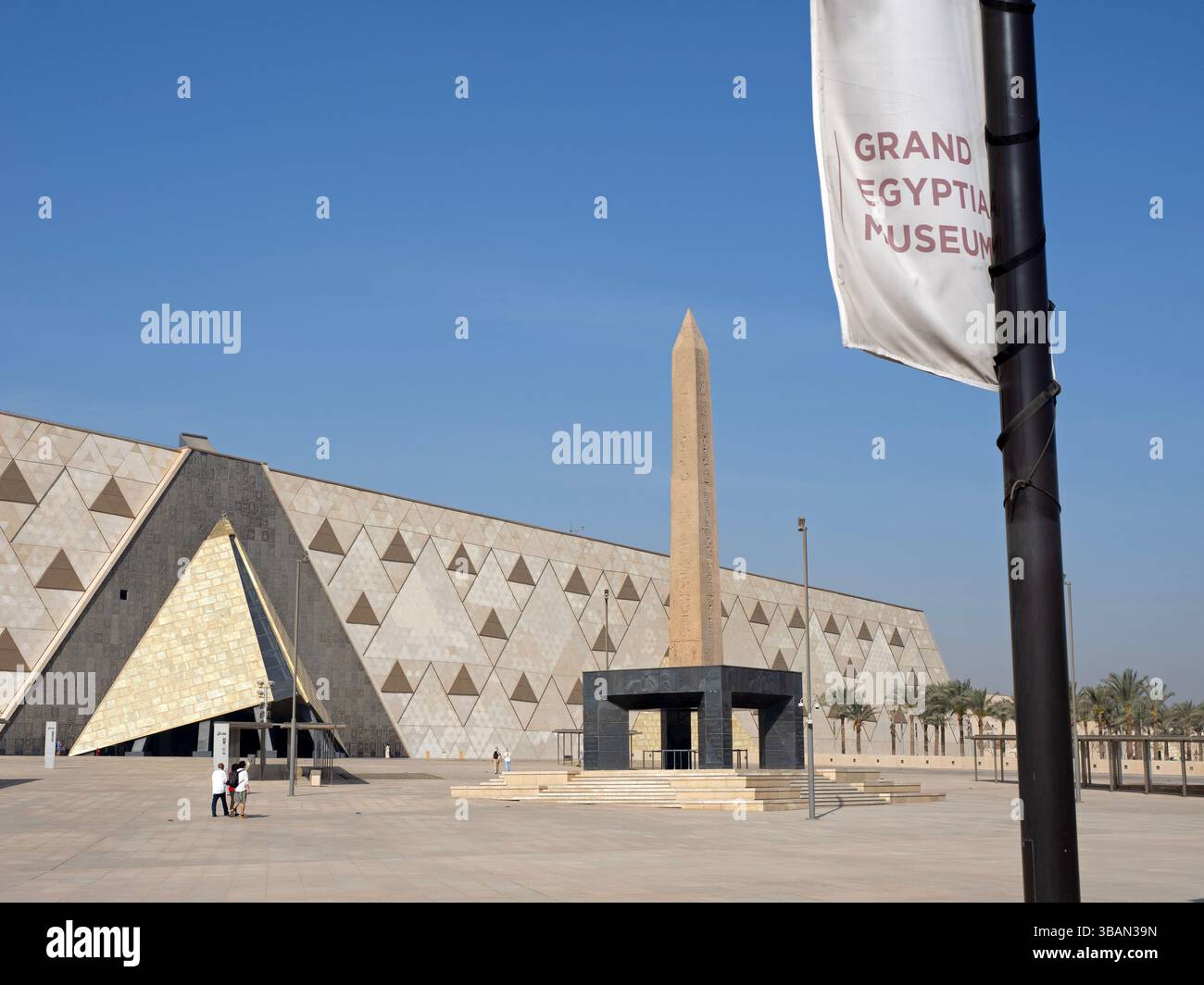 The entrance to the Grand Egyptian Museum and its Hanging Obelisk Stock ...