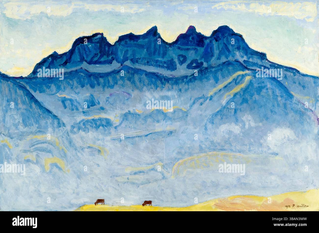 Ferdinand Hodler, The Dents du Midi, from, Champéry, landscape painting ...