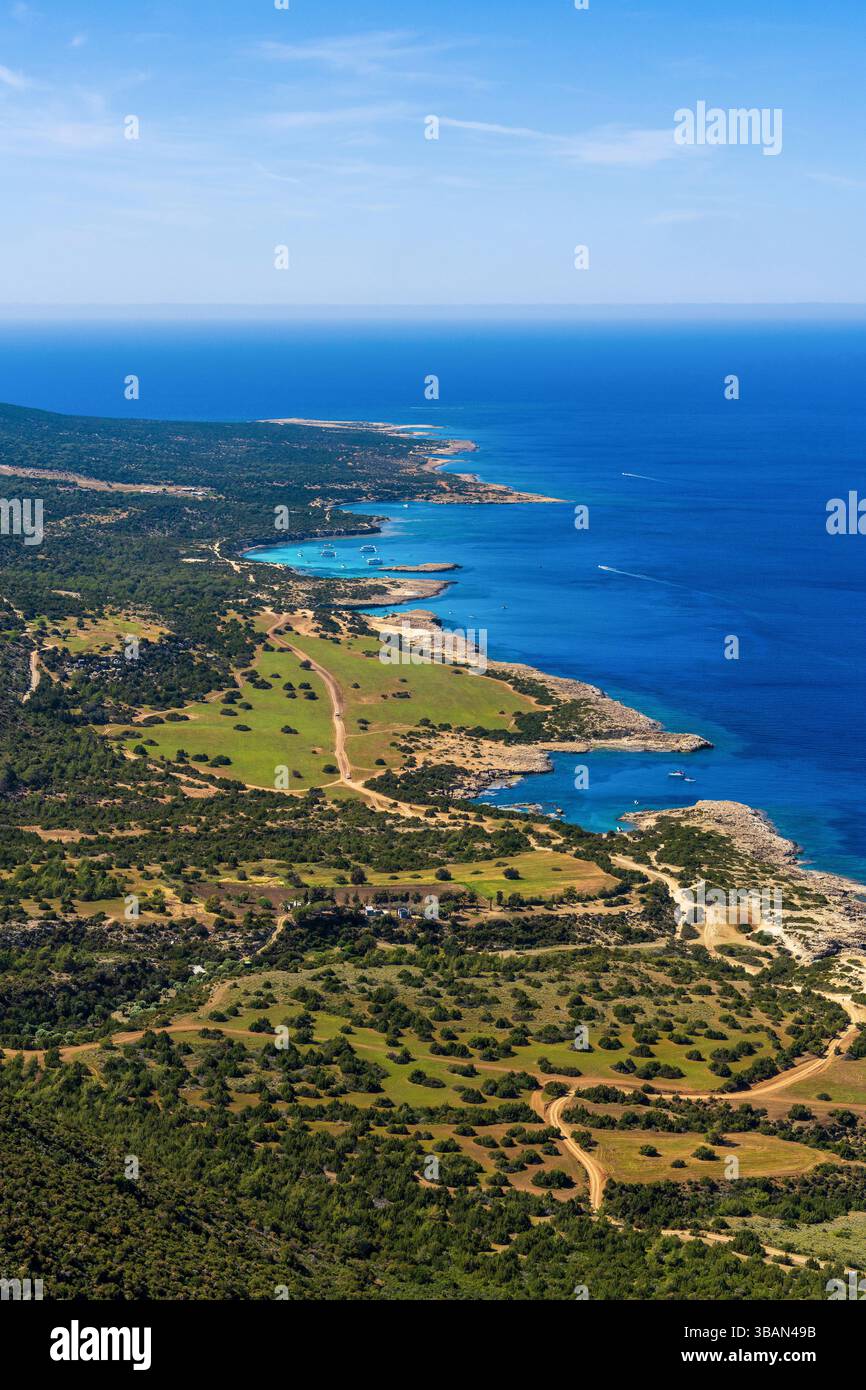 Breathtaking aerial view of rugged coastline at Fontana Amoros, Cyprus ...