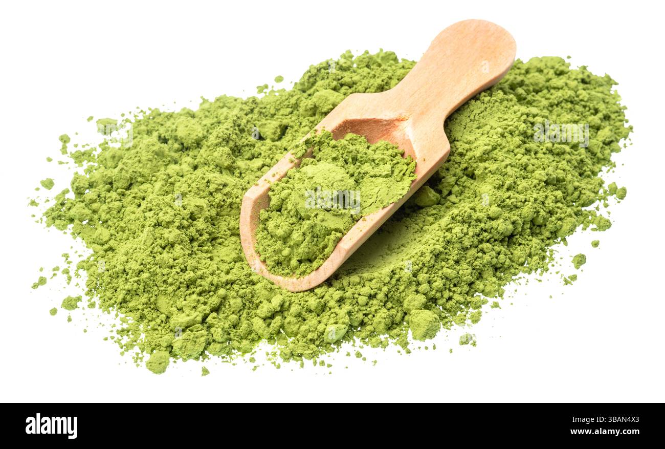 Matcha tea, finely ground powder of green tea on white background. File ...
