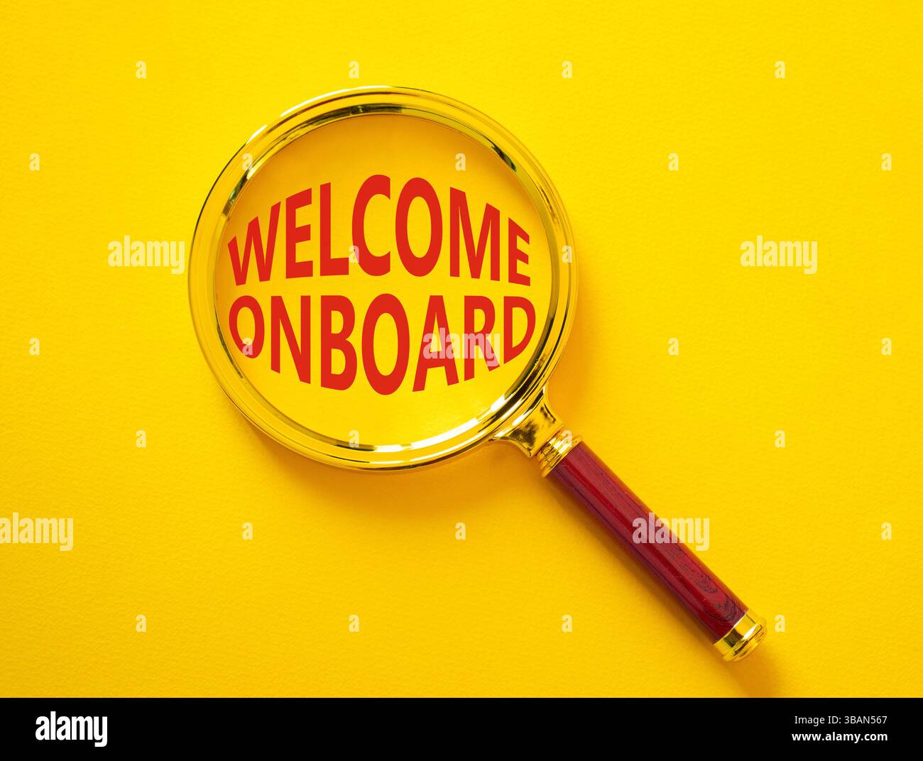 Welcome onboard symbol. Magnifying Glass with Concept word Welcome ...