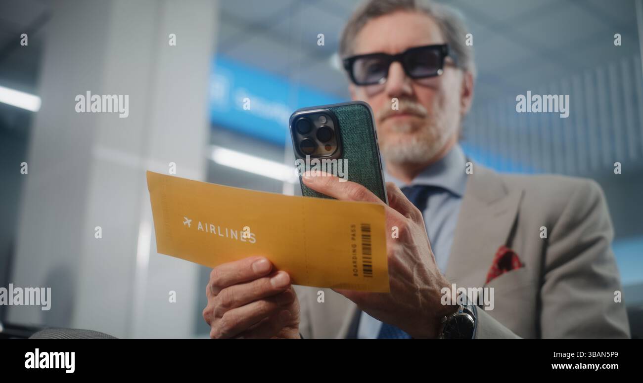 Airport Terminal: Successful Entrepreneur Scanning Airplane Ticket ...