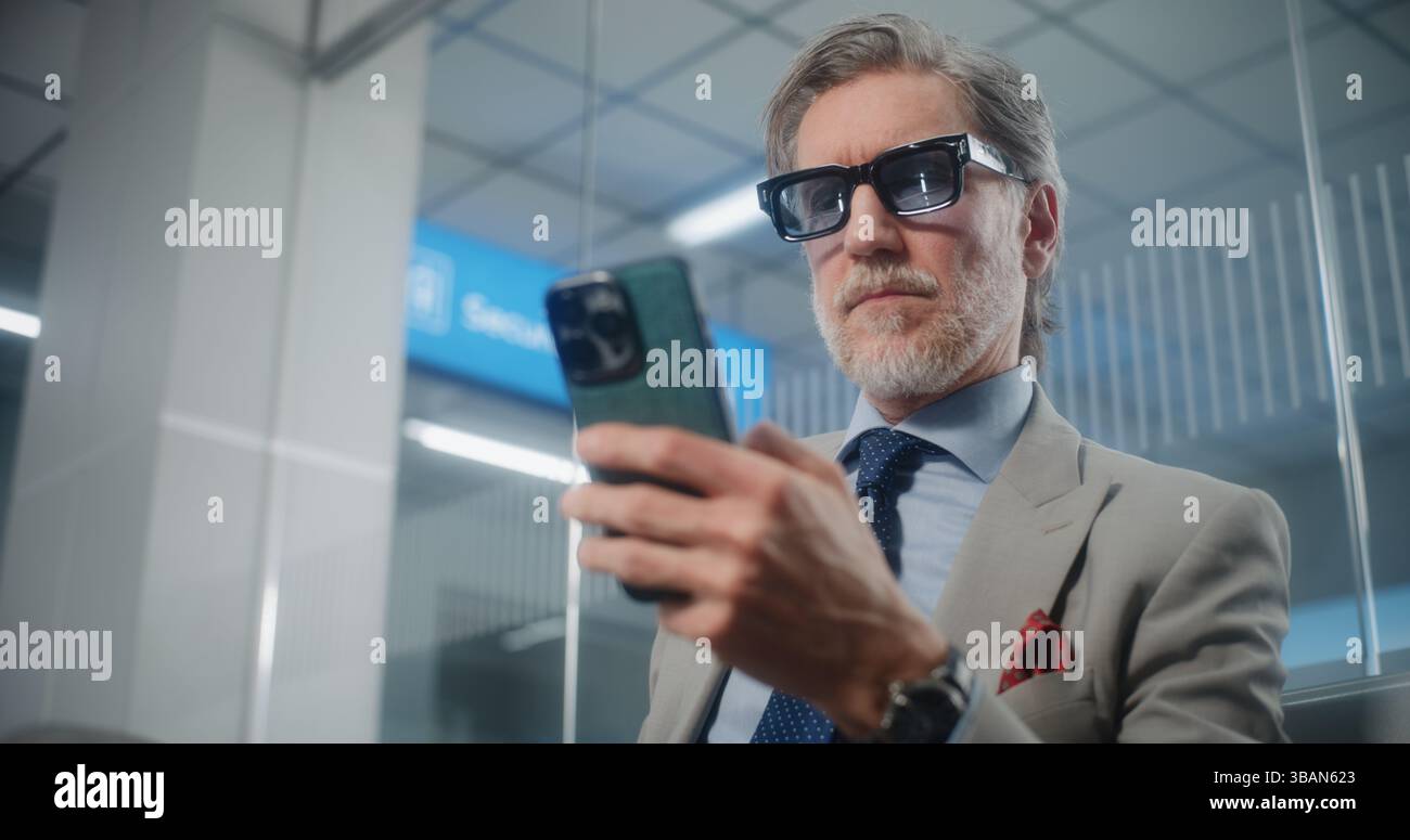 Airport Terminal: Successful Businessman Scanning Boarding Pass Using ...