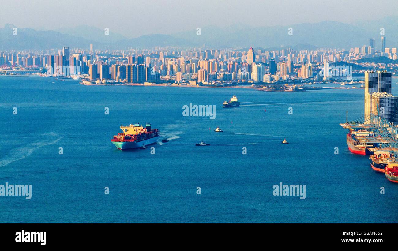 Aerial photo shows the Qianwan Container Terminal in Qingdao City, east ...
