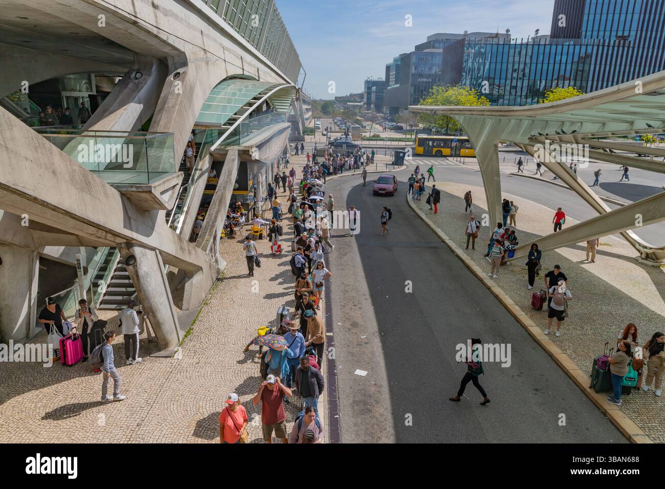Lisbon, Portugal: April 28, 2025: Crowded bus stop during the Iberian ...