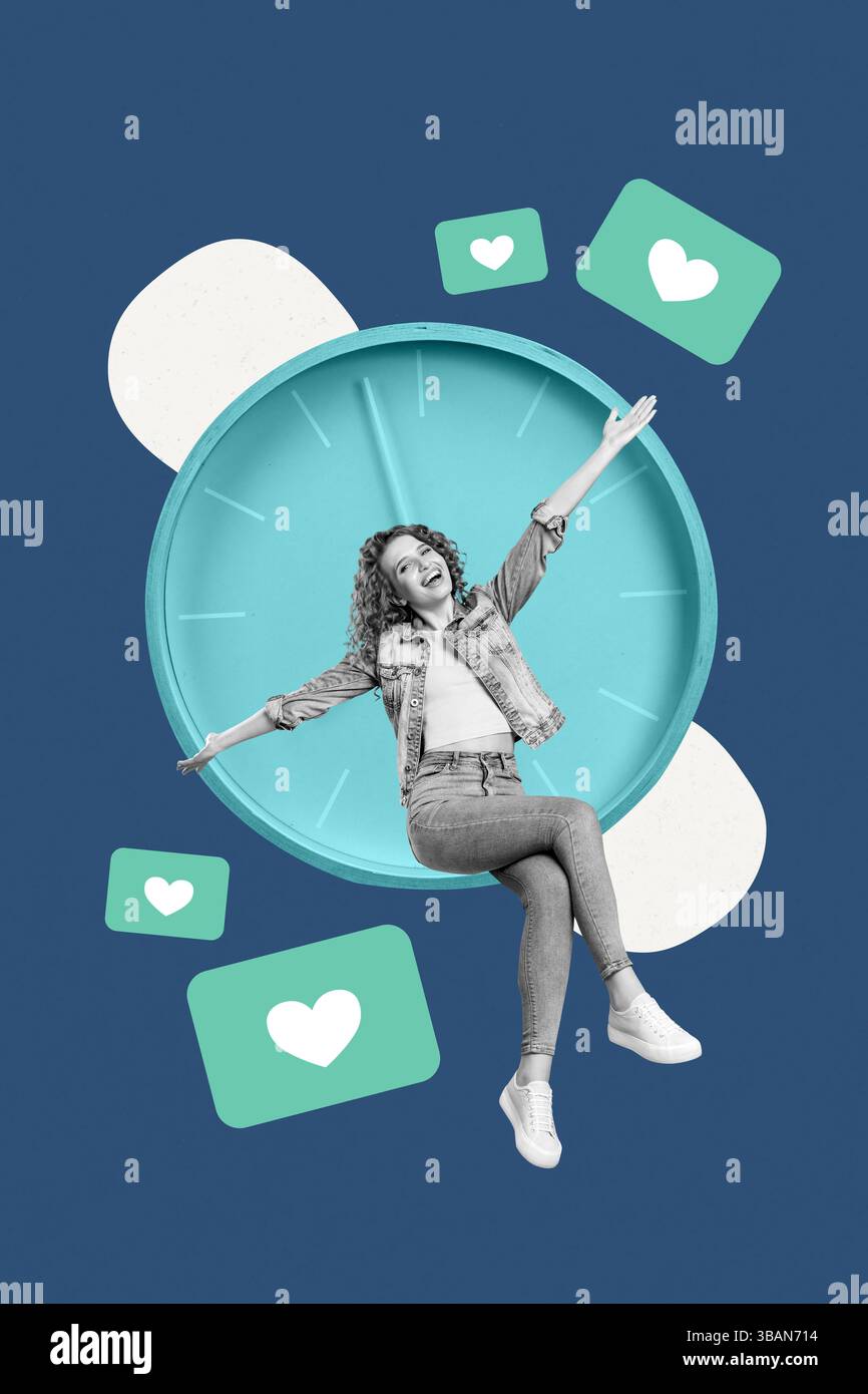 Vertical image art collage of happy girl guy stand home relocation ...
