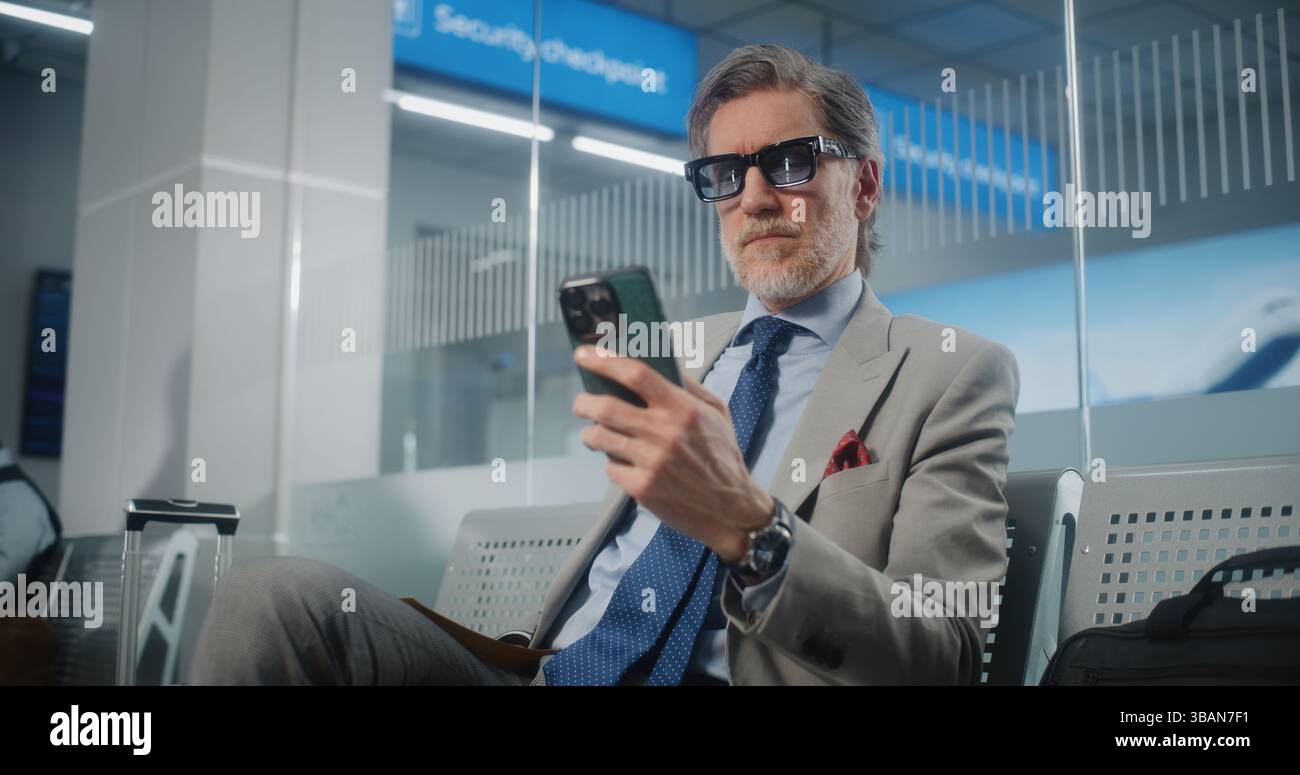 Airport Terminal: Successful Businessman Scanning Boarding Pass Using ...