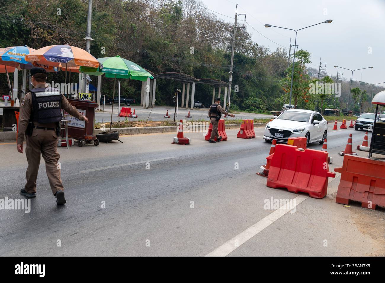 A Thai Police road check point near the northern Thailand, bordering Myanmar and Laos. Thai ...