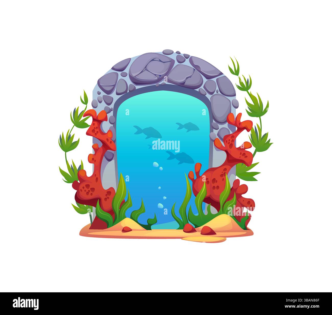 Underwater portal, magic game door or fantasy gate on the sea bottom ...