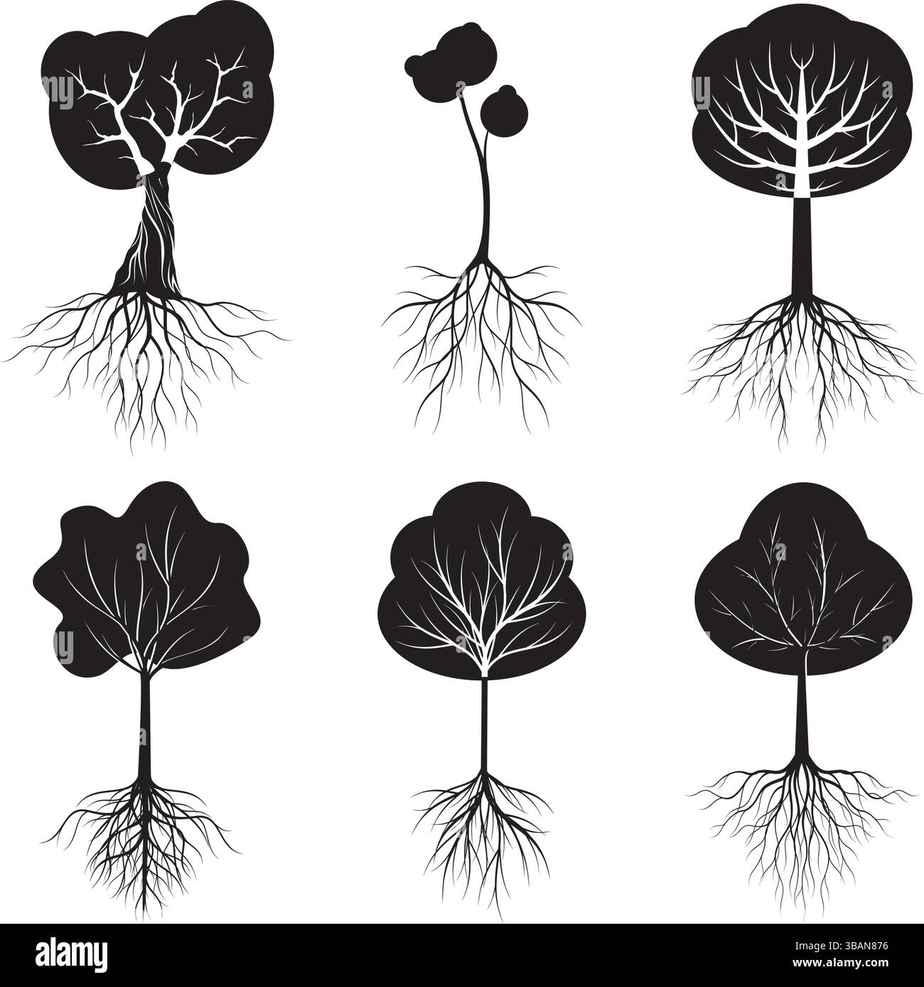 Set black Trees and Roots. Vector Illustration Stock Vector Image & Art ...
