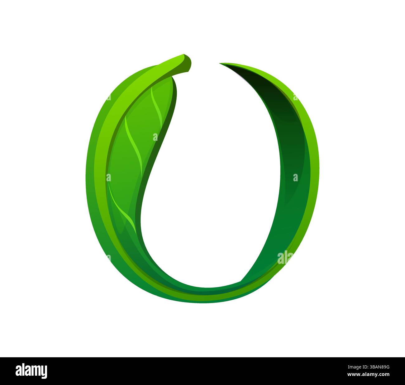 Tree green leaf font digit 0 zero. Clean ecology font figure ...