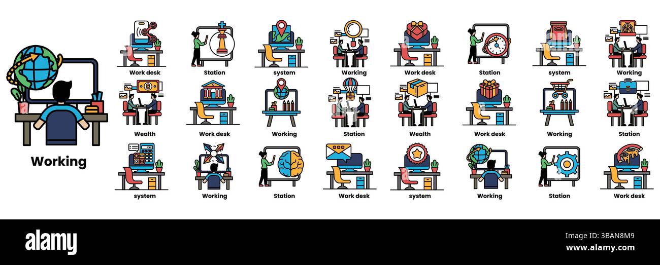 A series of images of people working at a desk. The images are titled ...