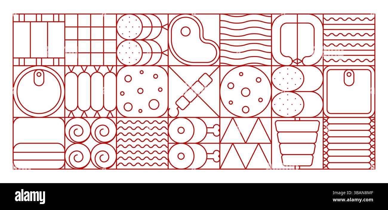 Meat and sausage modern geometric pattern. Vector tile background with ...