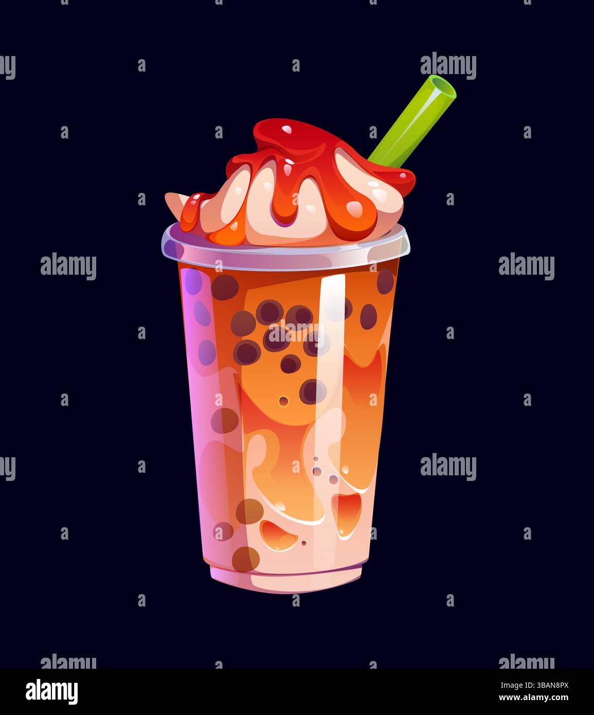 Cartoon milk bubble tea glass with creamy topping. Vector sweet ...