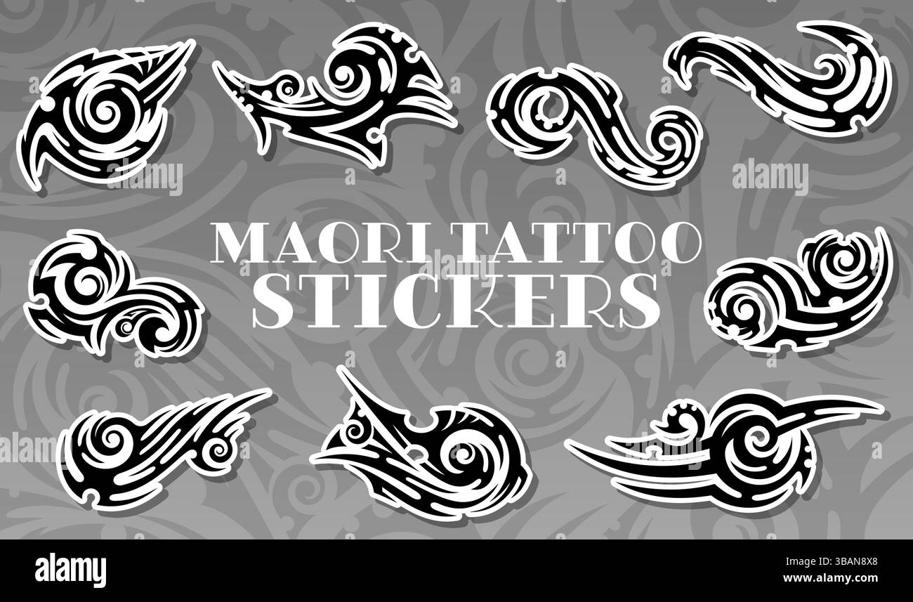 Maori tribal tattoo stickers pack of polynesian geometric pattern ...