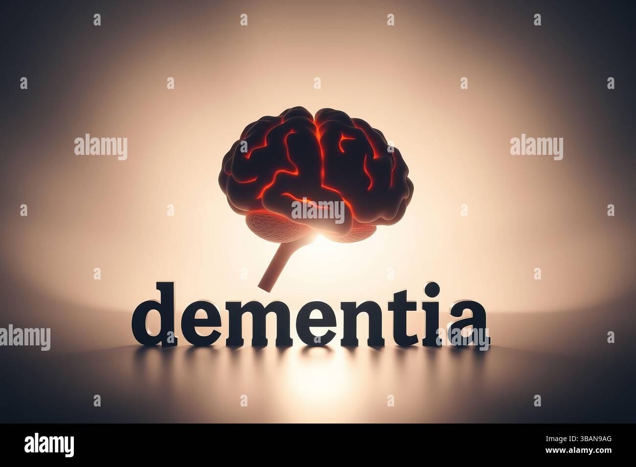 Black text Dementia with brain in dark key with light Stock Photo - Alamy