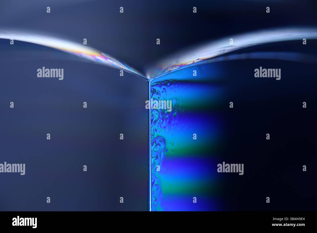 Blue reflections of liquid in macro, bright liquid surface, bubbles in macro, connection of ...