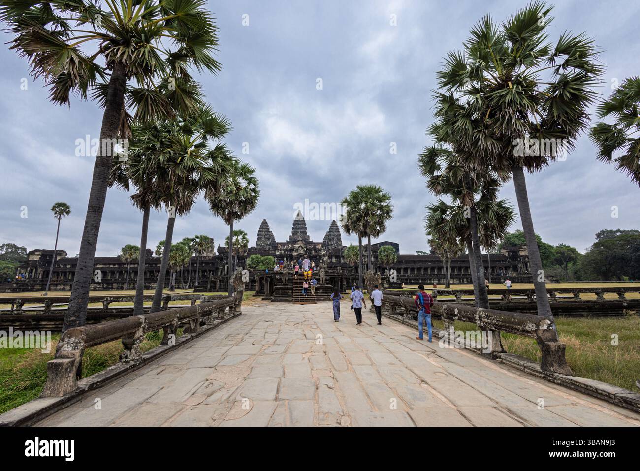 ANGKOR WAT, CAMBODIA - JANUARY 1, 2023: Main path leading tourists to ...