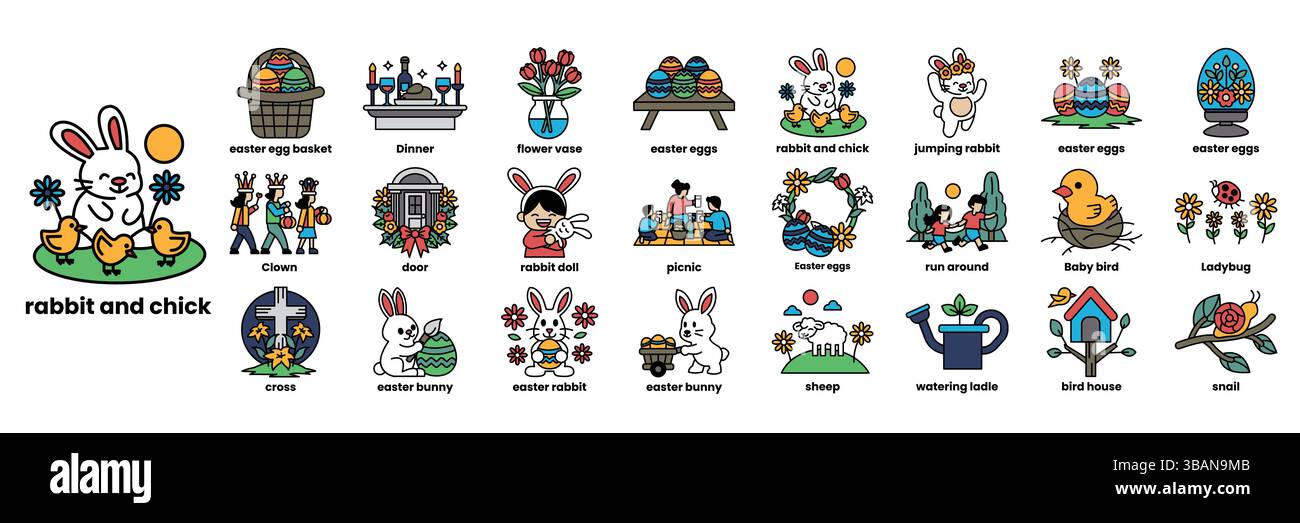 A collection of Easter themed images including a bunny and a chicken ...