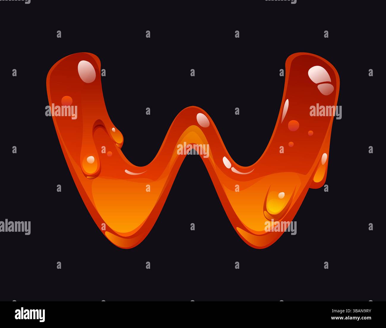 Liquid honey font, amber letter W. Tasty amber flow type cartoon letter ...