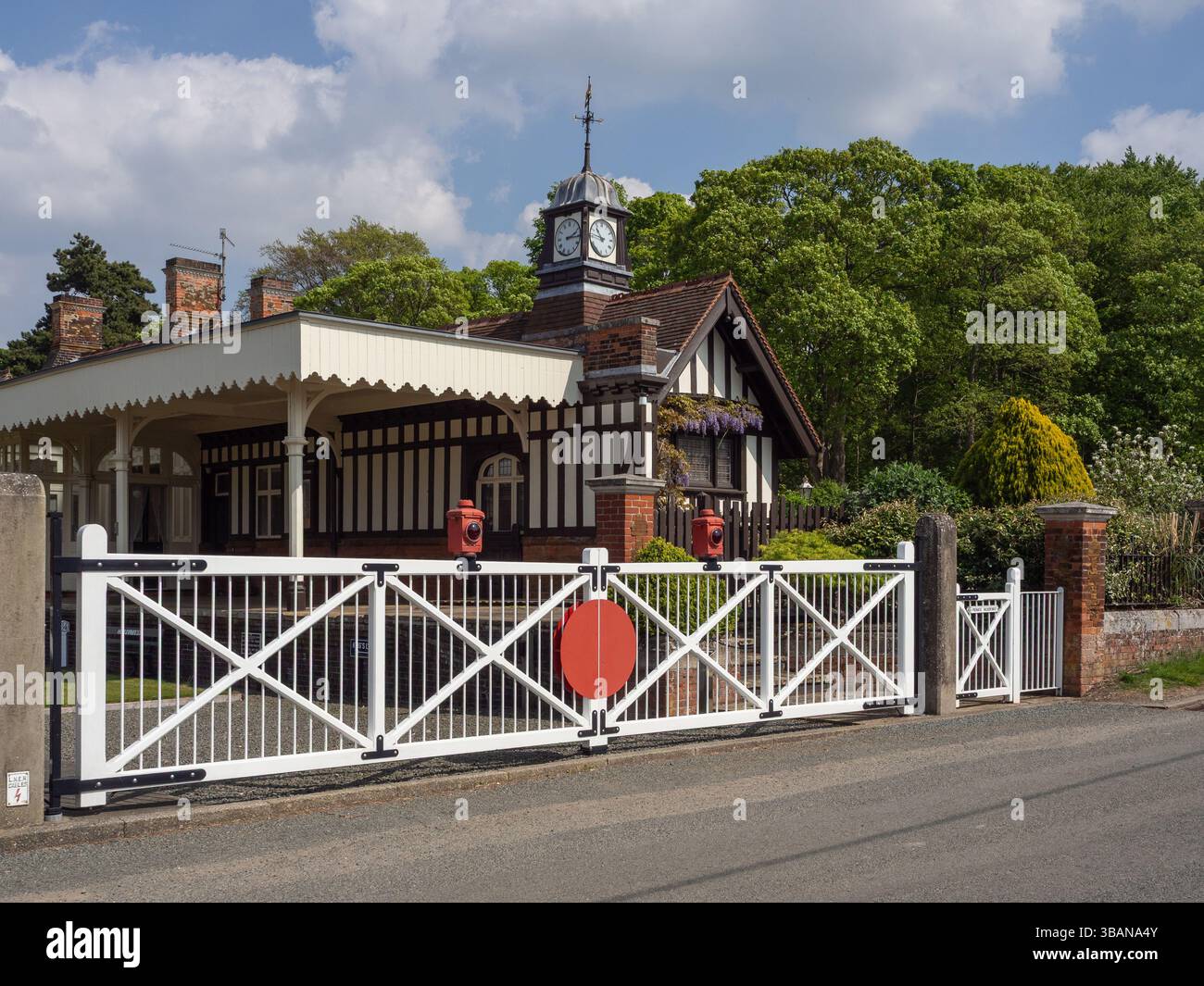Level crossing gates at The Royal Station, Wolferton, near Sandringham ...