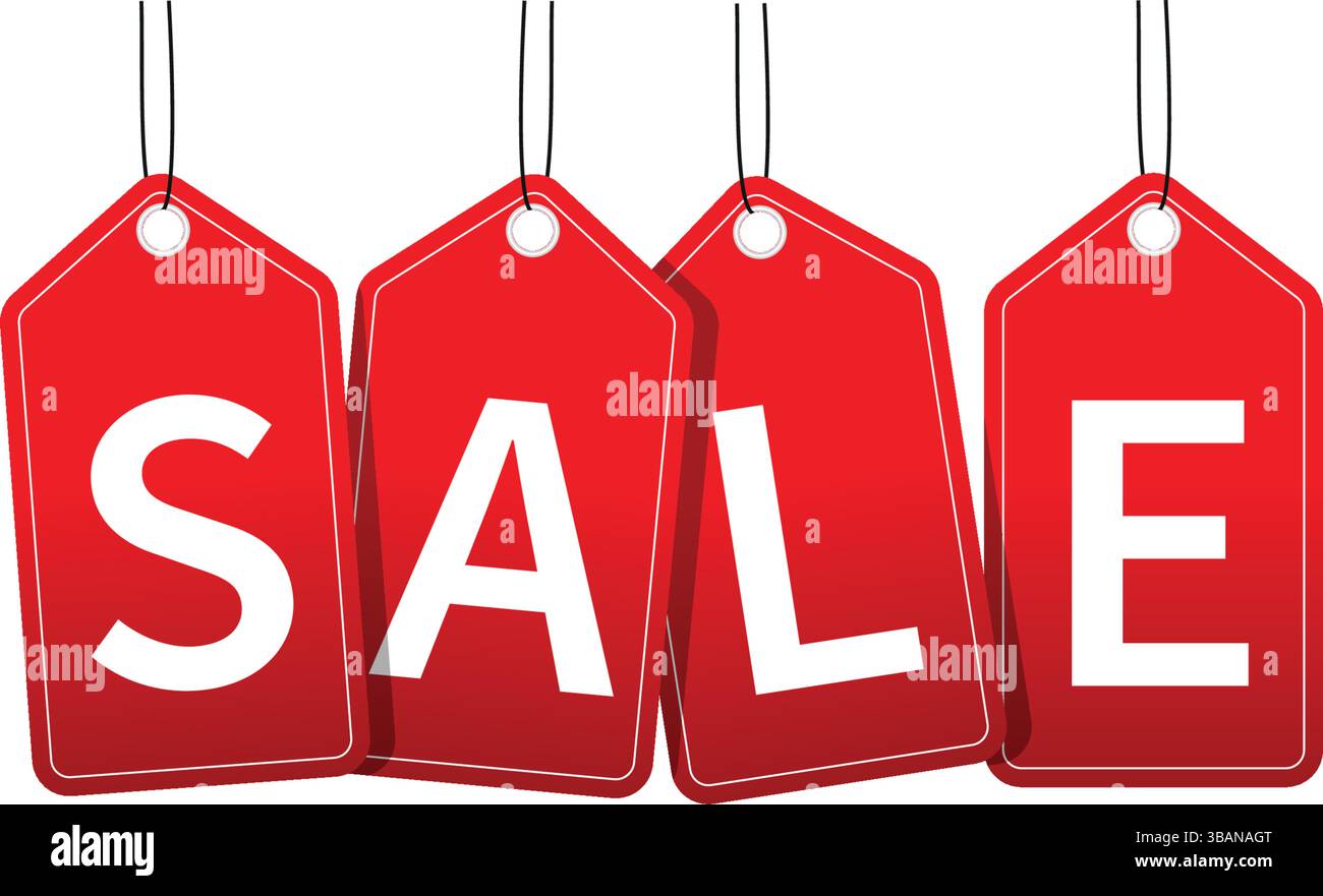 Red hanging sale tags with shadows, isolated on a transparent ...