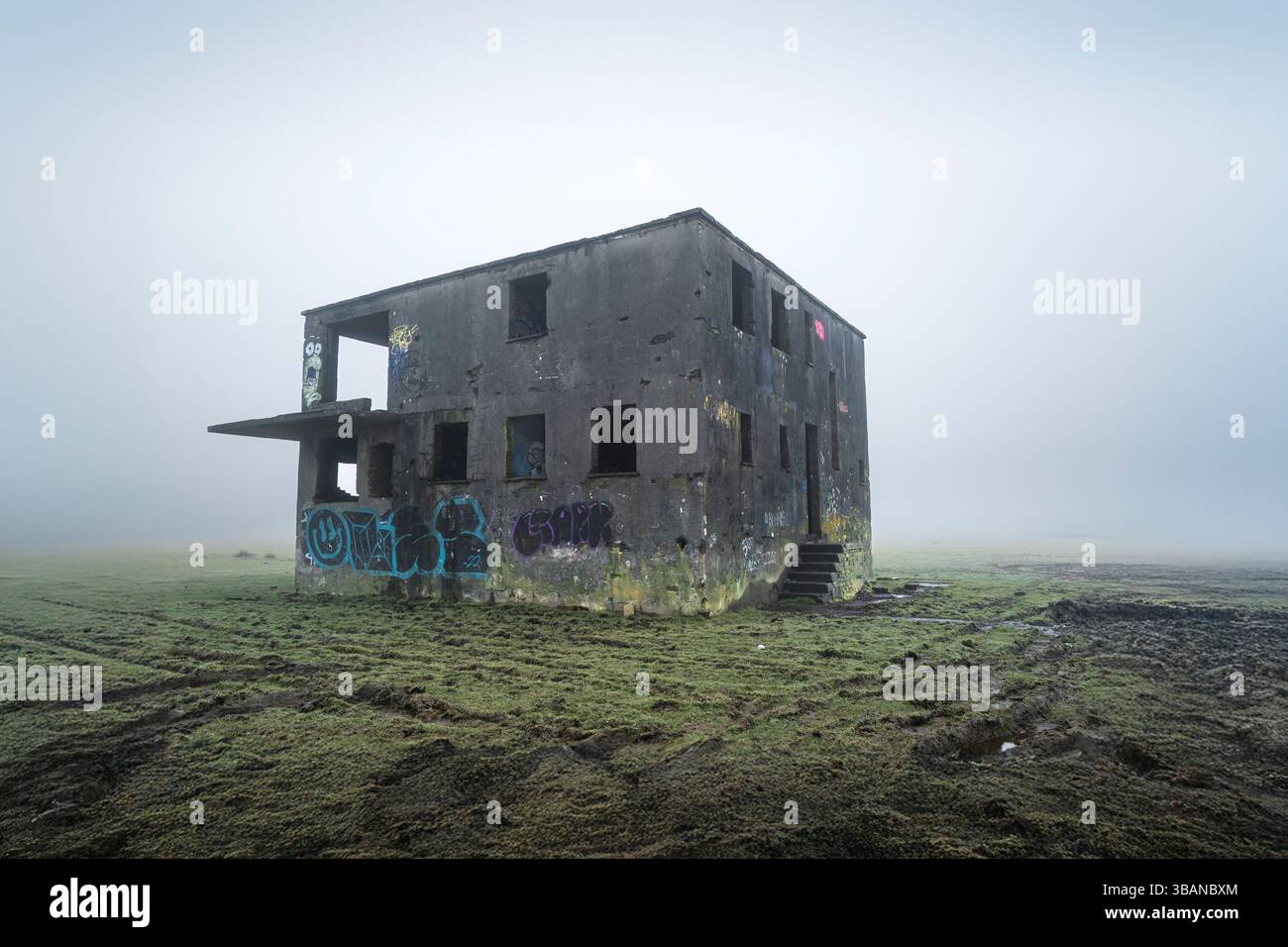 The abandoned historic remains of the old control tower on the disused ...