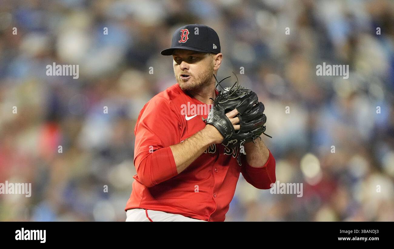 Boston Red Sox pitcher Justin Wilson throws during the eighth inning of ...