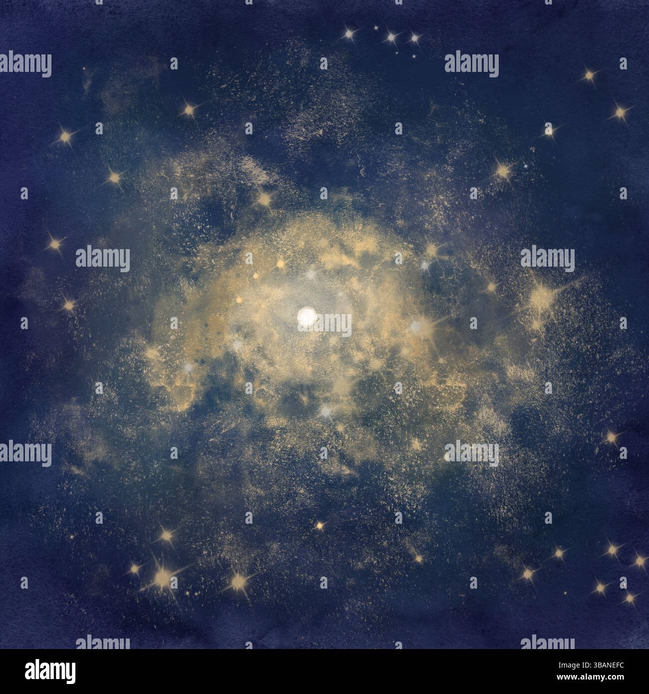 A starry night sky and a luminous galaxy. Watercolor illustration. A ...