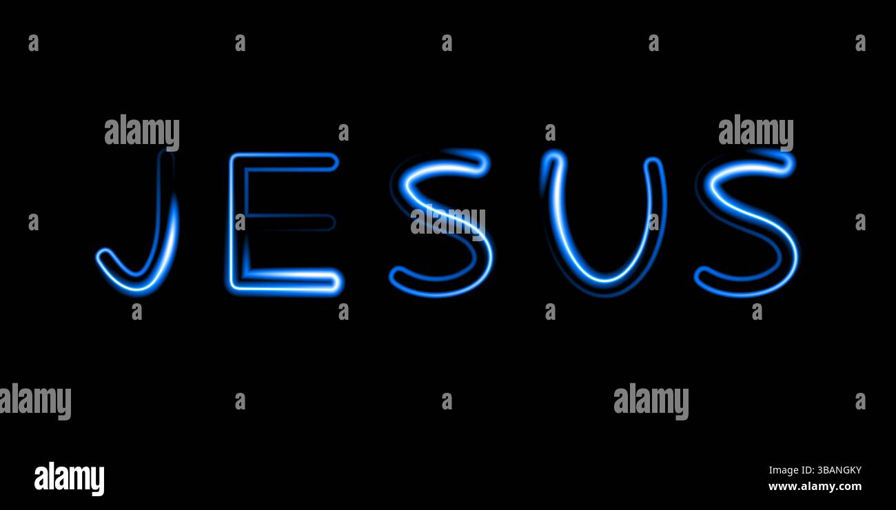 Vector isolated illustration of the inscription Jesus with neon effect ...