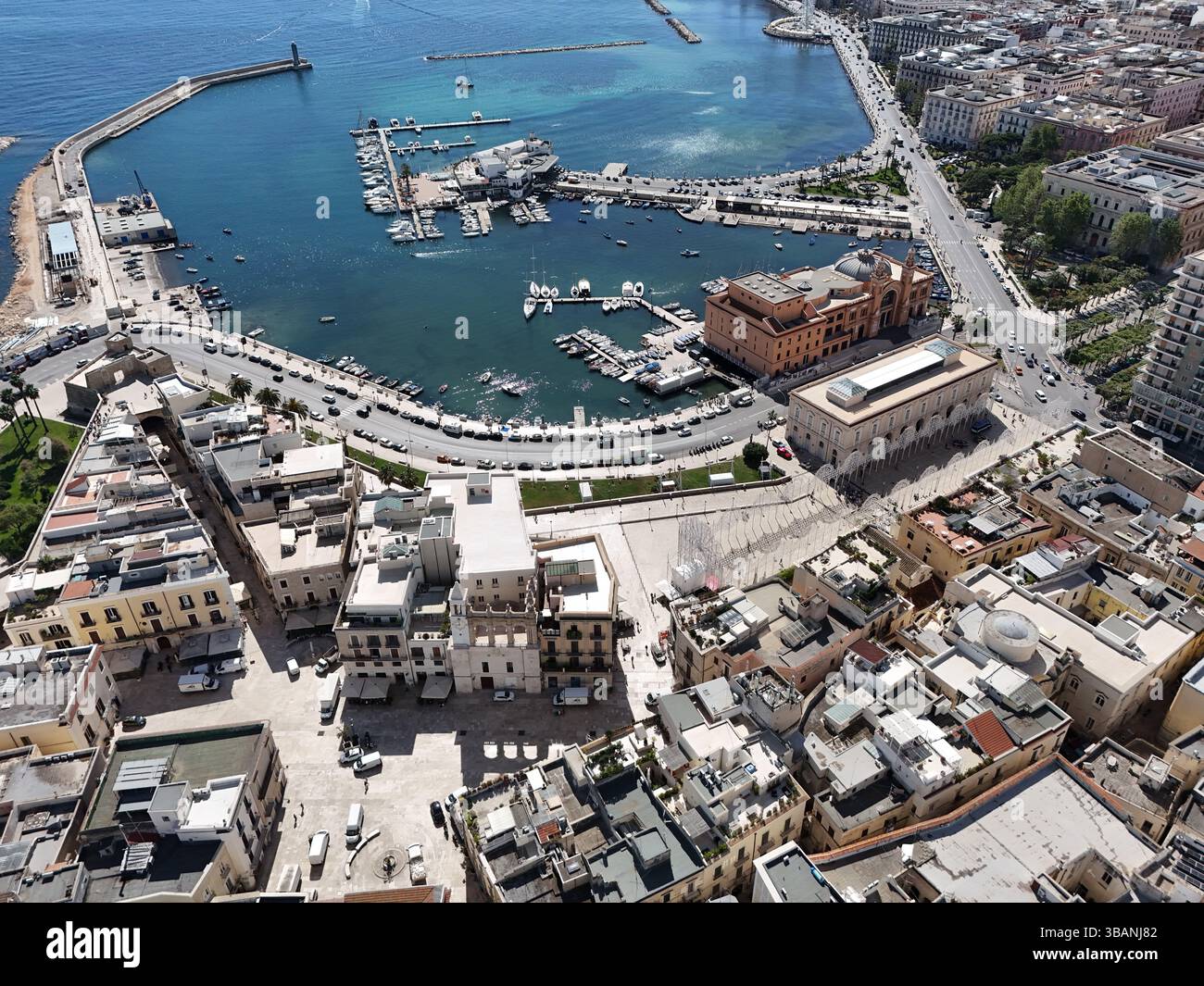 aerial view of the Metropolitan City of Bari, Port of Bari, Apulia ...