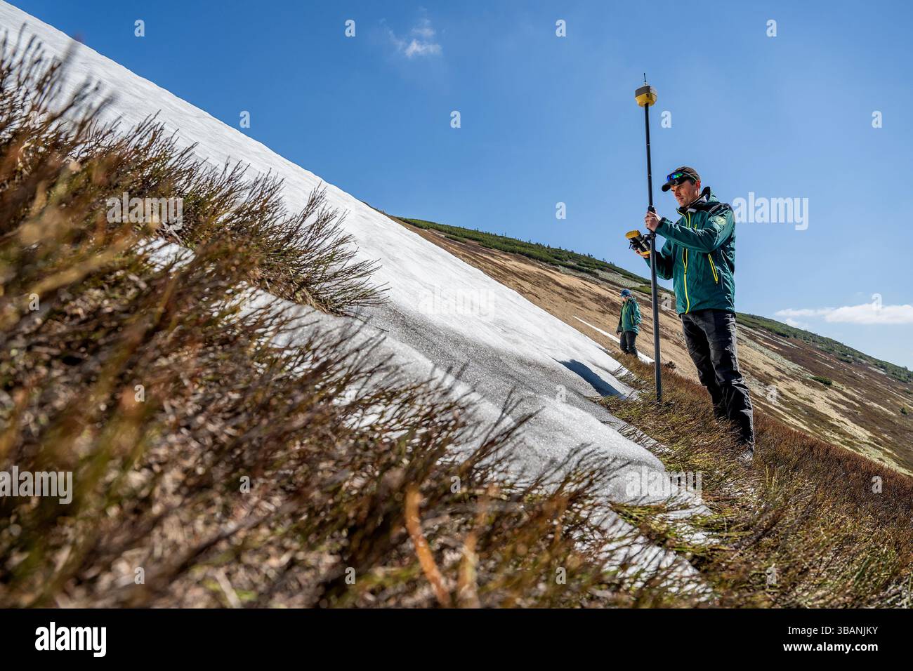 Snow remains on Studnicni hora (peak) in the Giant Mountains in north ...