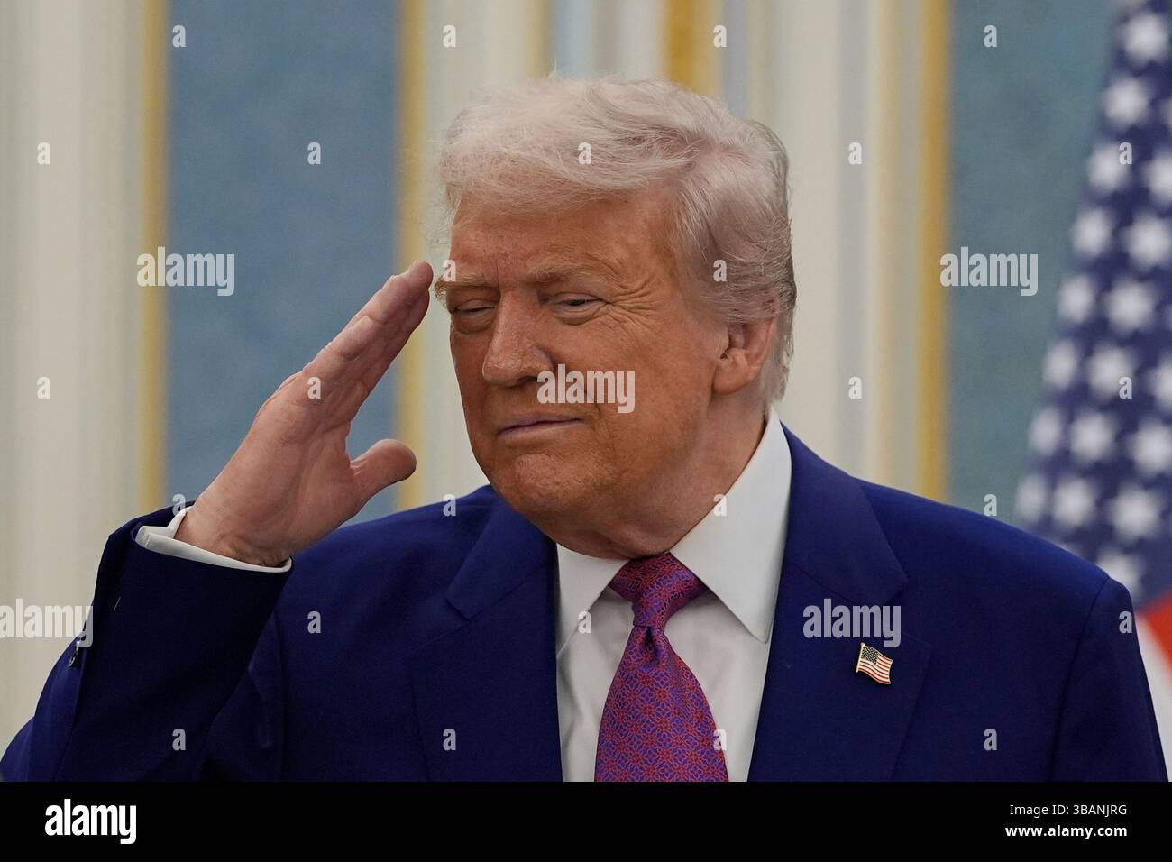 President Donald Trump salutes as he greets with Saudi Crown Prince ...