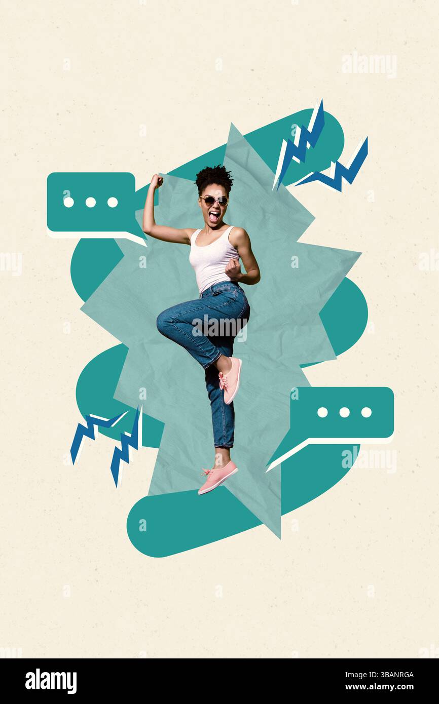 Trend poster collage of person stand win on pastel background with ...
