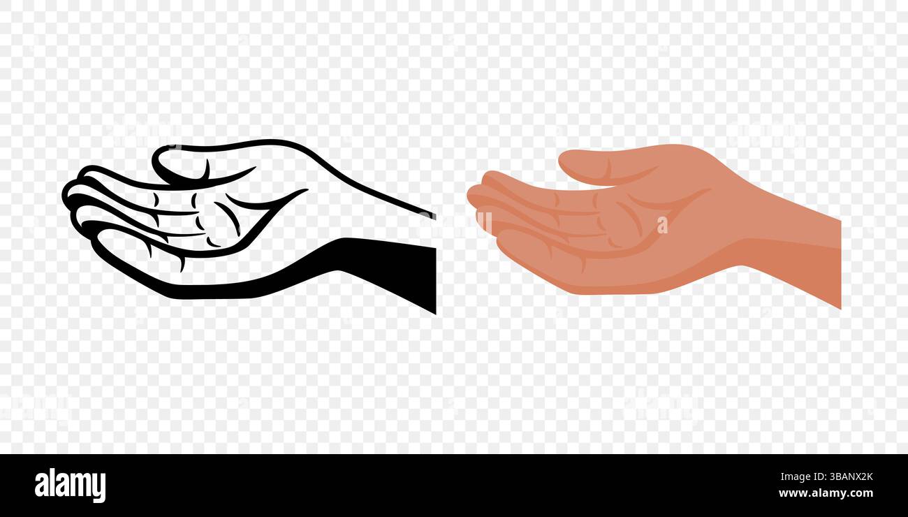 Vector Outstretched Hand Gesture. Open Giving Hand Icon in Black and ...