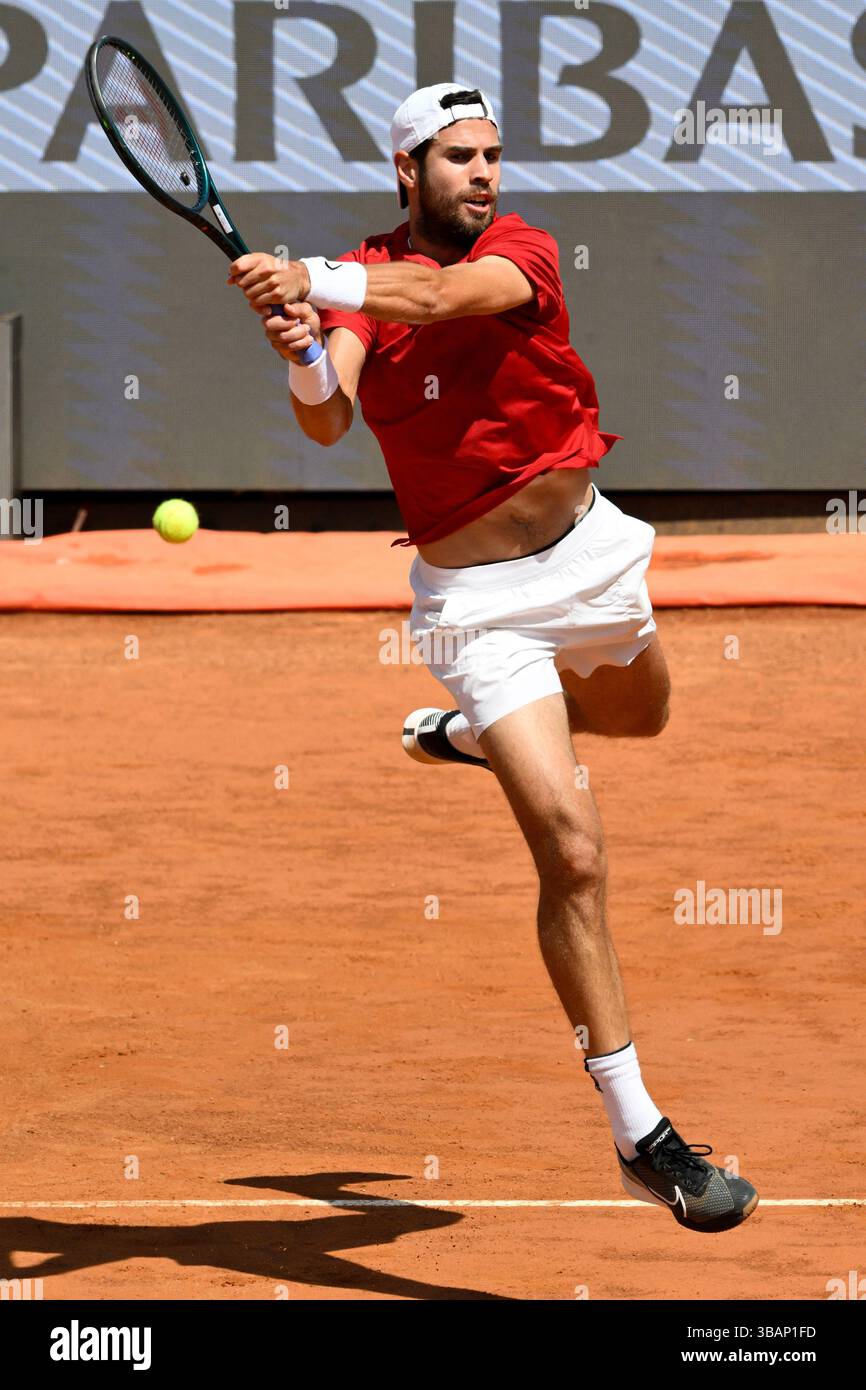 Rome, Italy. 13th May, 2025. Karen Khachanov of Russia during the match ...