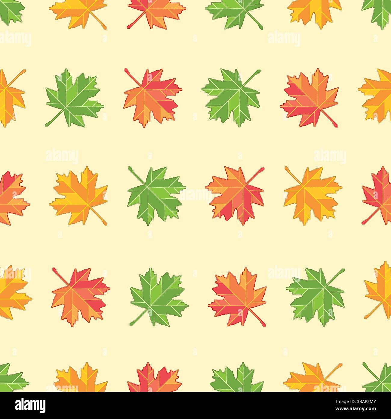 Autumn leaves seamless pattern. Pixel art maple leaf background for ...