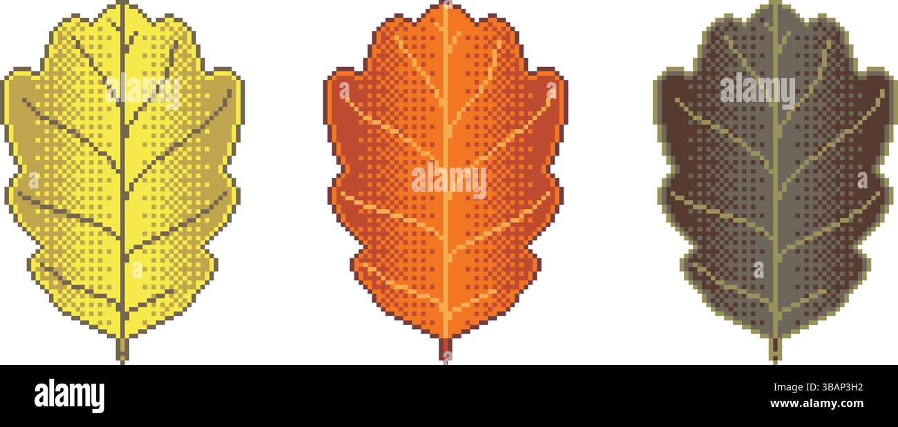 Autumn oak leaves. Pixel art set, retro 8-bit style vector Stock Vector ...