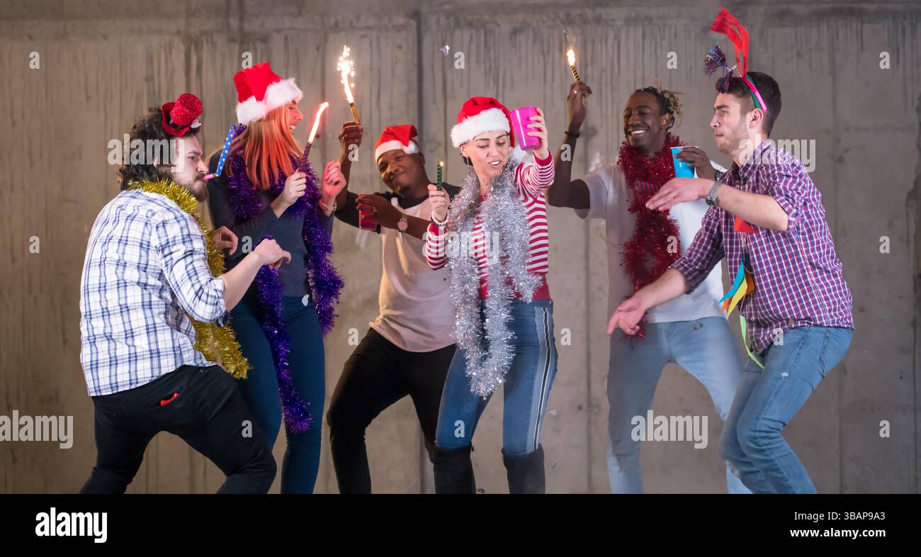 multiethnic group of young happy casual business people dancing with ...