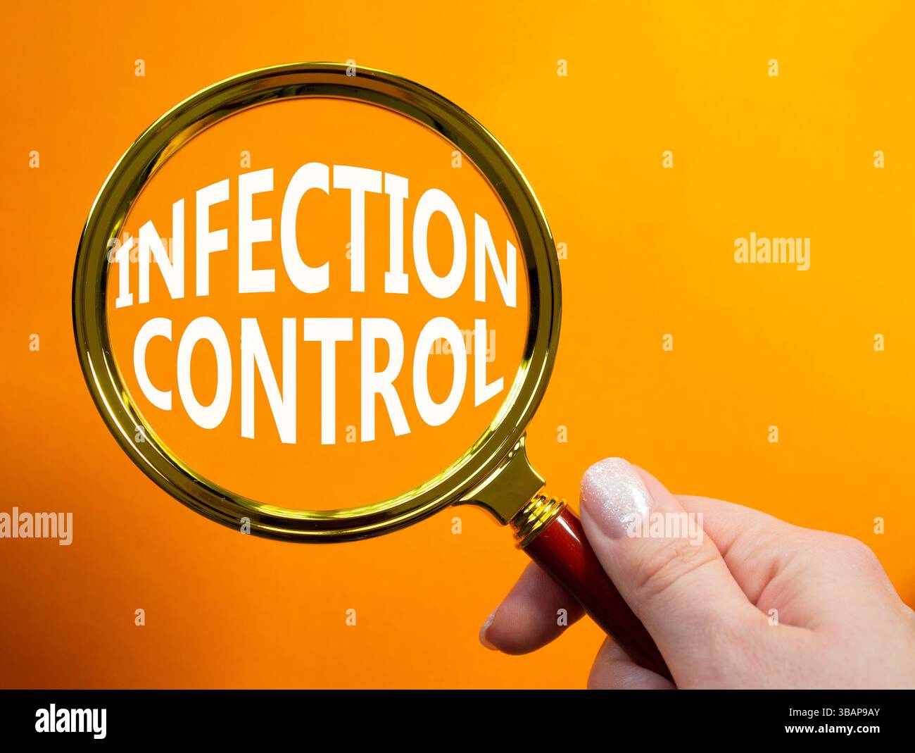 Infection Control symbol. Magnifying Glass with Concept word Infection ...
