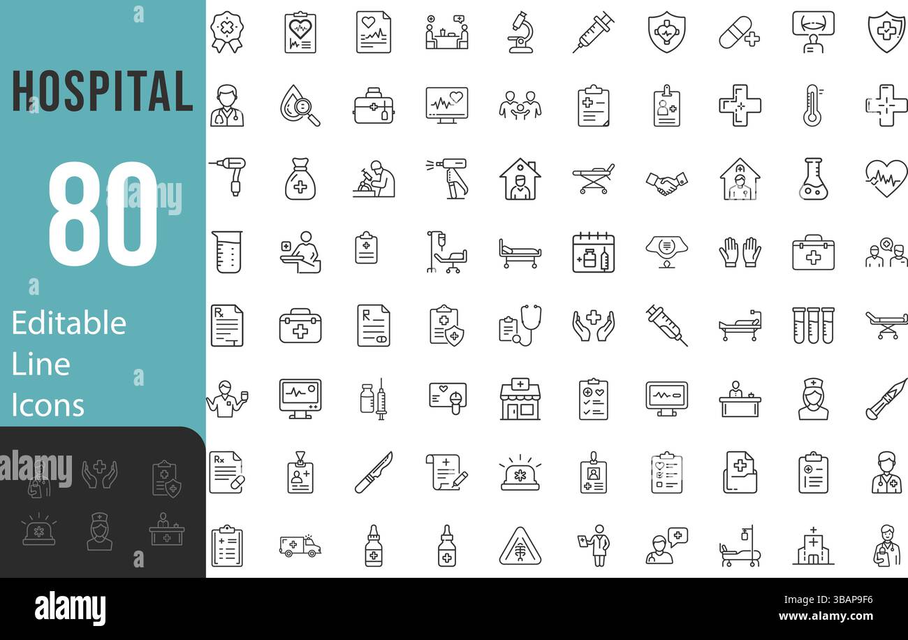 Collection Of Modern Editable Thin Line Style Hospital Medicine Icons Set Related Doctor ...