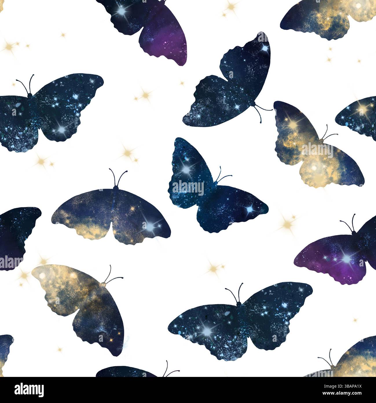 Butterflies and moths, with starry sky and lights of the galaxy on ...