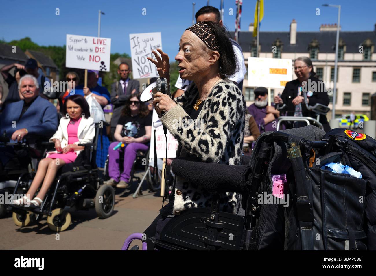 Actress Liz Carr demonstrating outside the Scottish Parliament in ...
