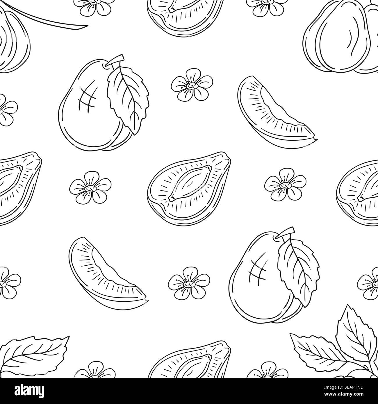 Pattern for textile or kitchen in hand draw style. Monochrome fruit ...