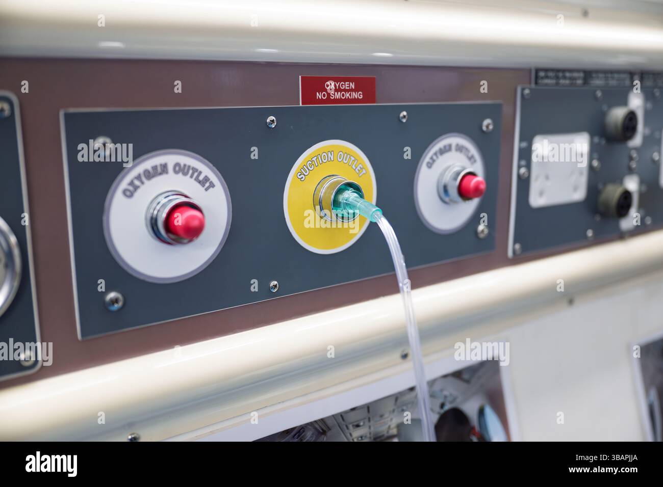 medical health equipment, oxygen tubing and suction on flying doctor ...