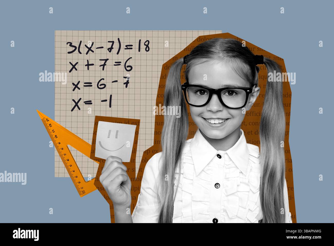 Creative full artwork collage of happy schoolgirl hold sticker emoji ...