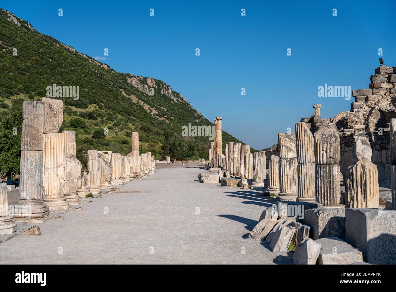 Remnants of the Basilica Stoa in Ephesus, showing columns and broken ...