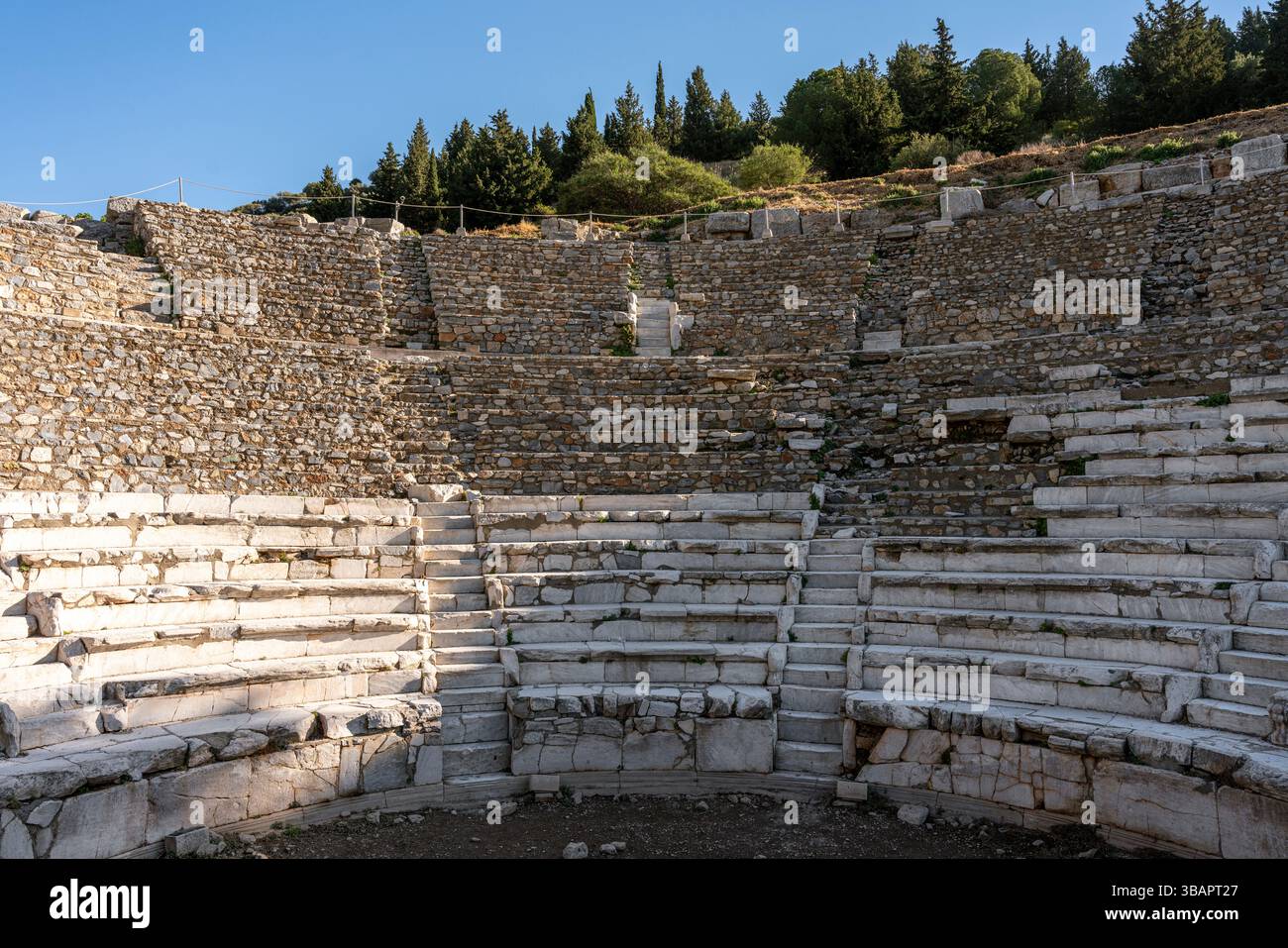 Stone amphitheater of the Odeon in Ephesus with semicircular rows of ...