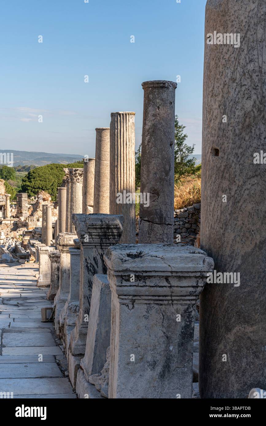 Columns along Curetes Street in Ephesus with ornate bases and capitals ...